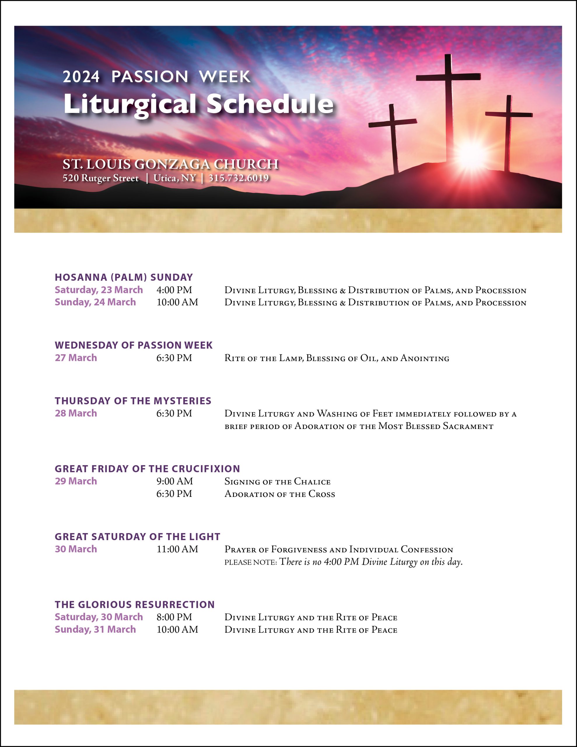 2024 Passion Week Liturgical Schedule